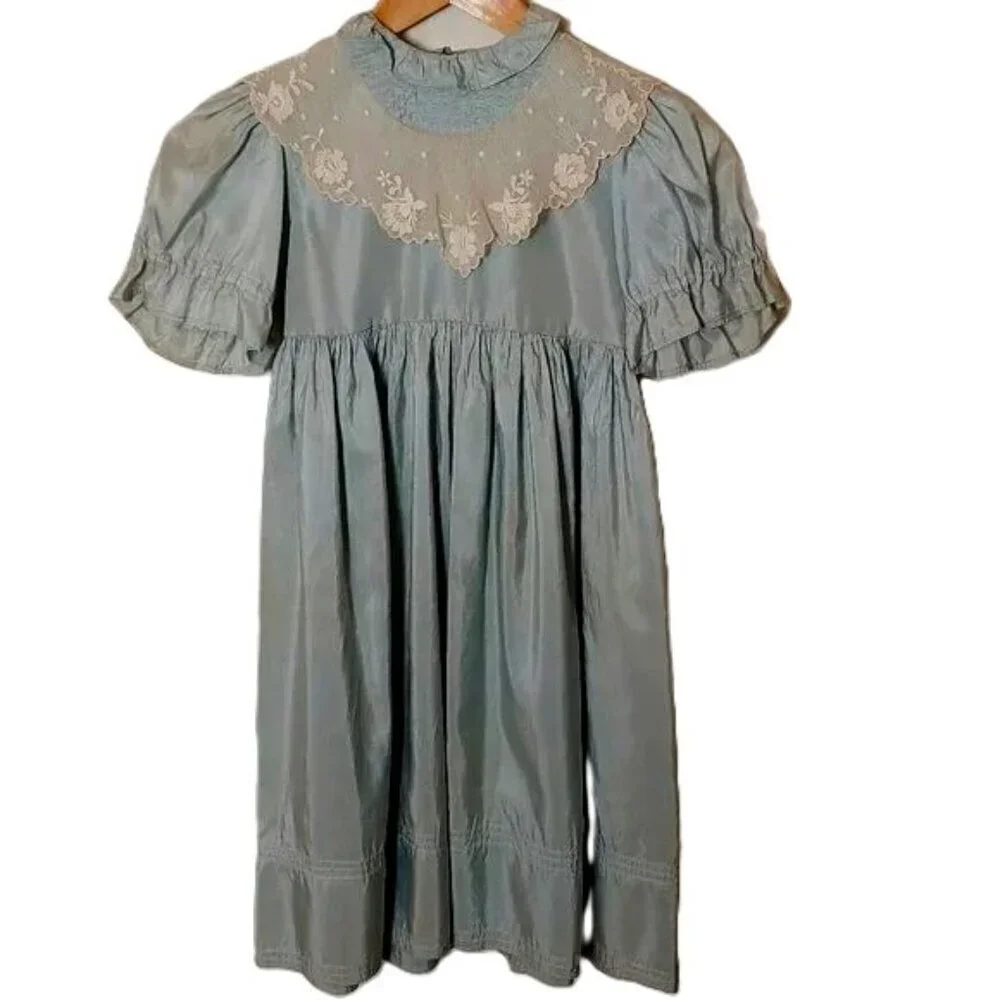 Vintage | Dresses | Vintage Au Chat Botte France Silk Taffeta Lace Bib ...